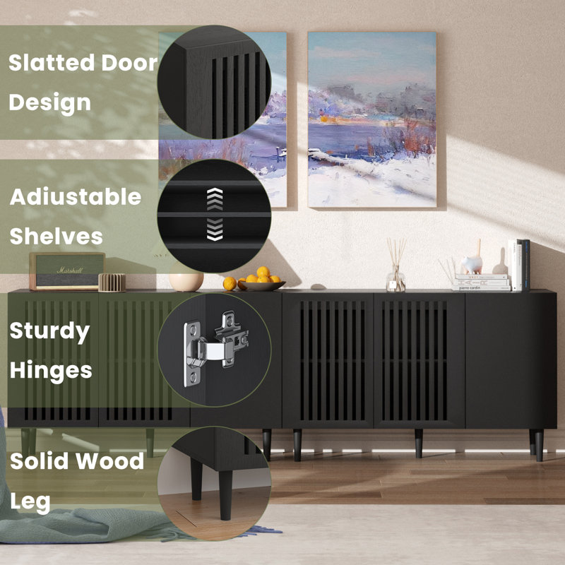 Ebern Designs Credenza Storage Cabinet With Doors, Sideboard Buffet Cabinet With Adjustable ...